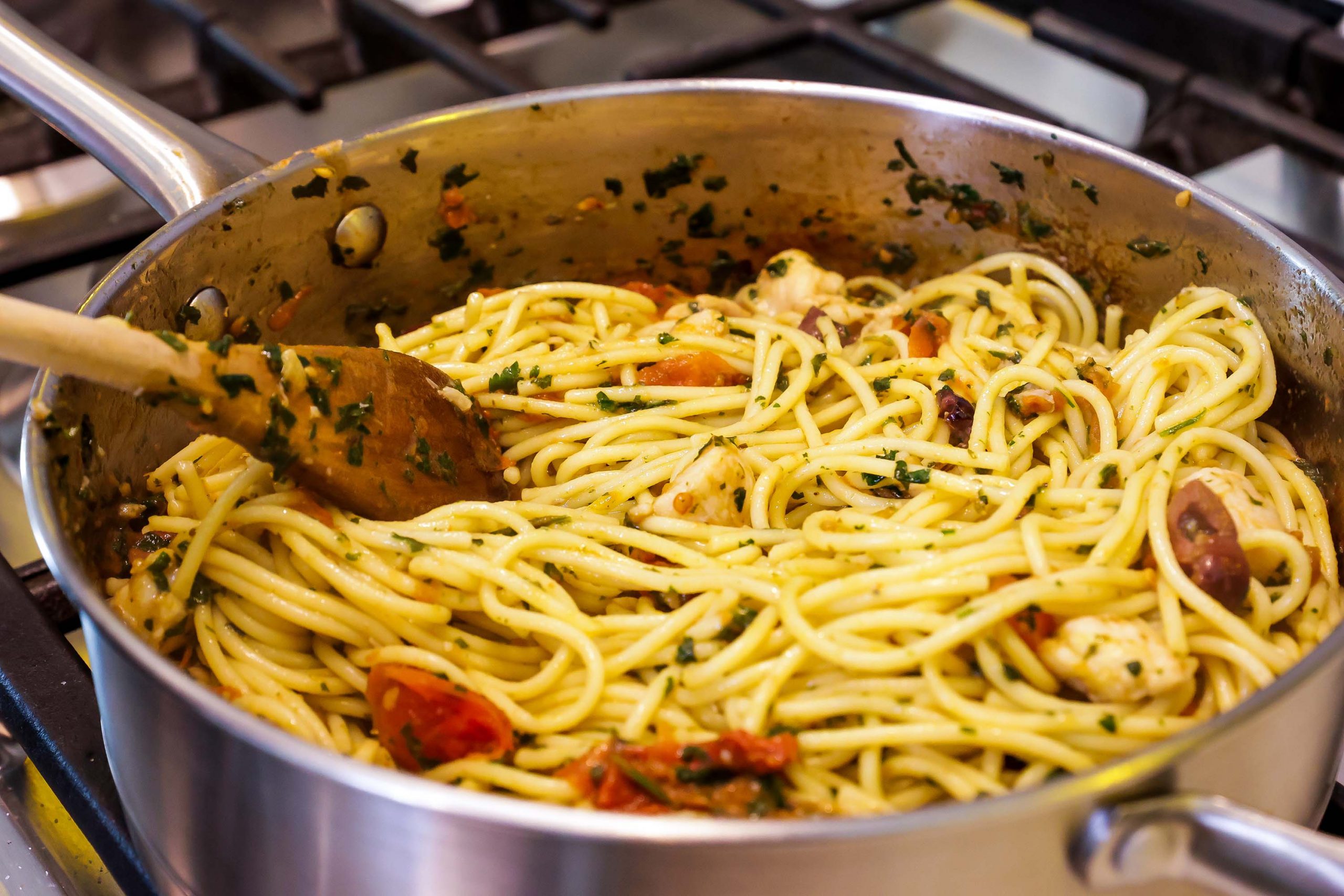 Spicy Fish & Olive Spaghetti